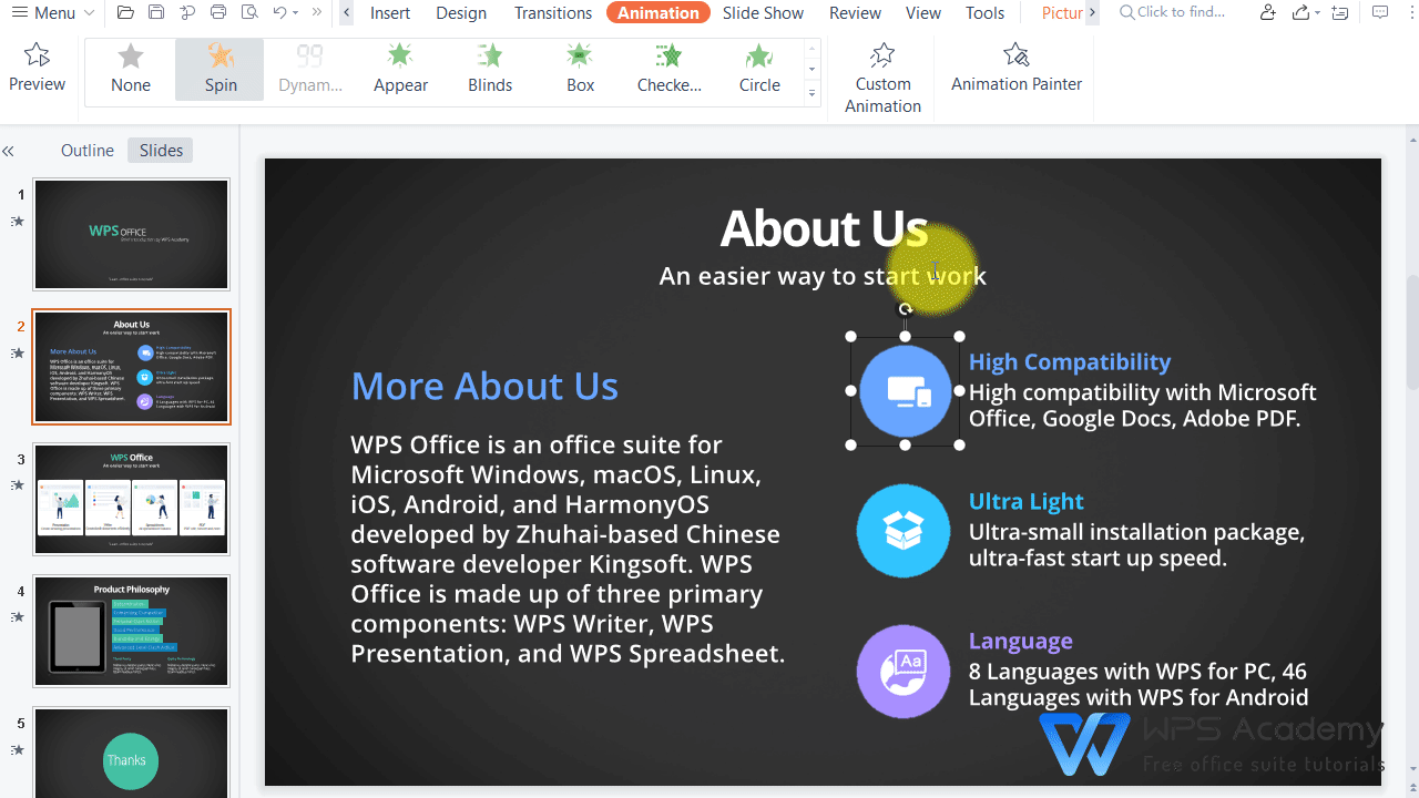 How To Adjust The spin Animation In Presentation WPS Office Academy