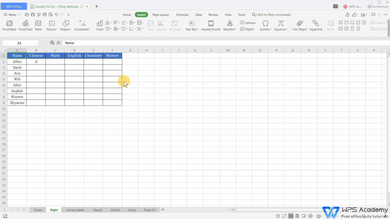 Quickly fill cells with multiple methods | WPS Academy Free Office Courses