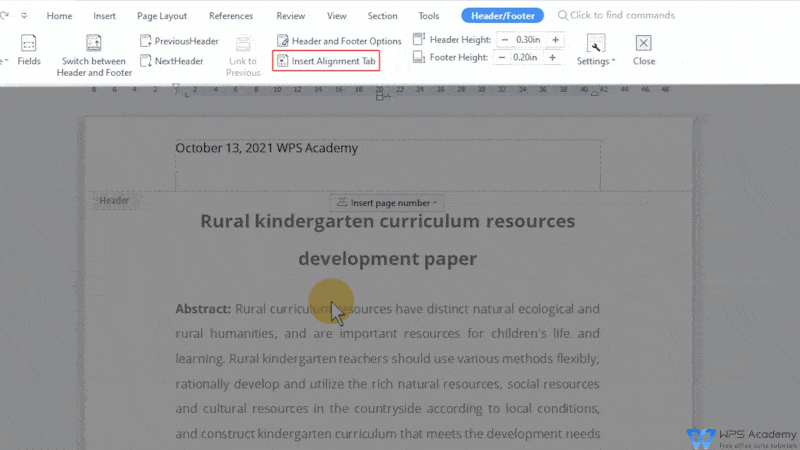Header And Footer Insert Alignment Tabs For Alignment WPS Office Academy