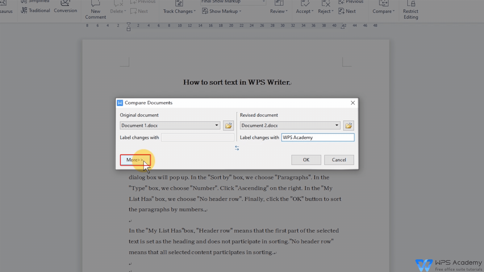 How to use the document comparison function | WPS Office Academy