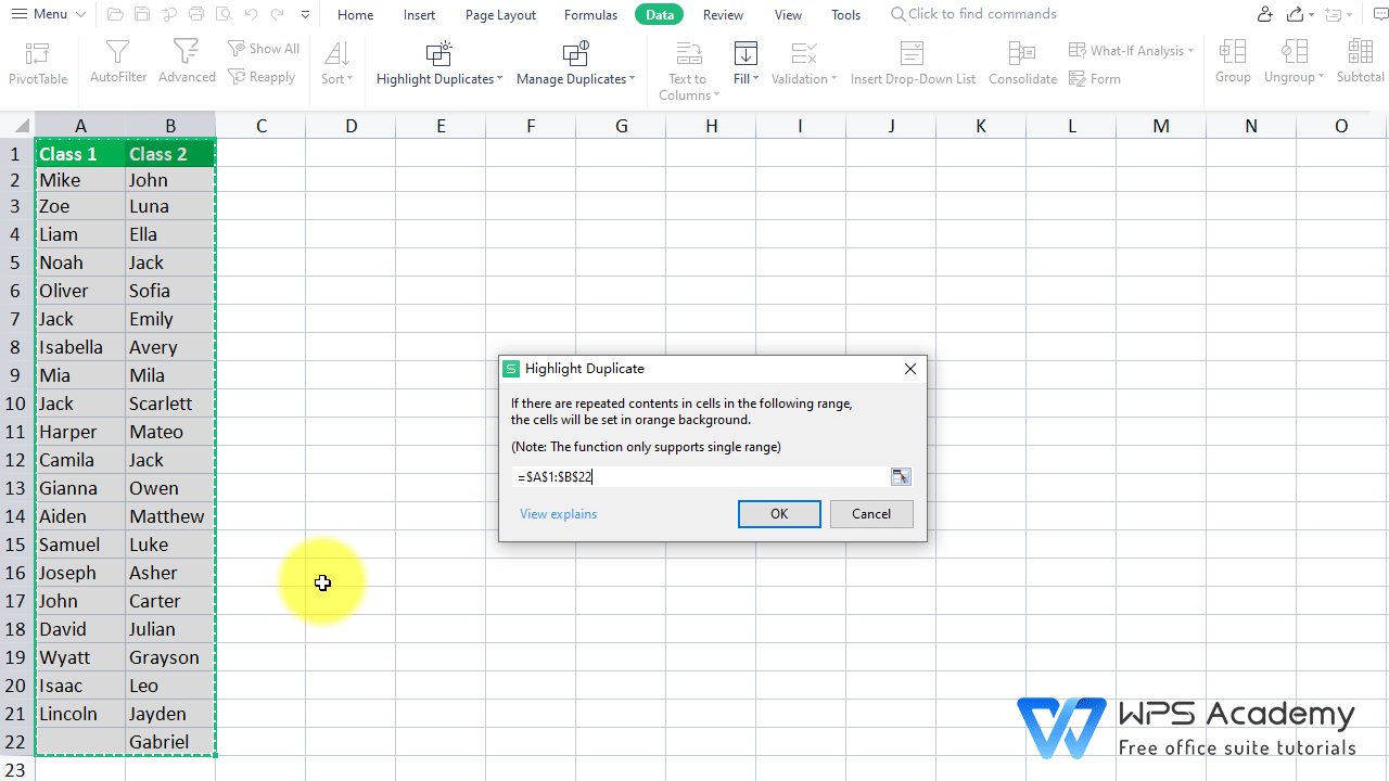 How To Highlight And Compare Duplicates In Two Columns In Excel WPS