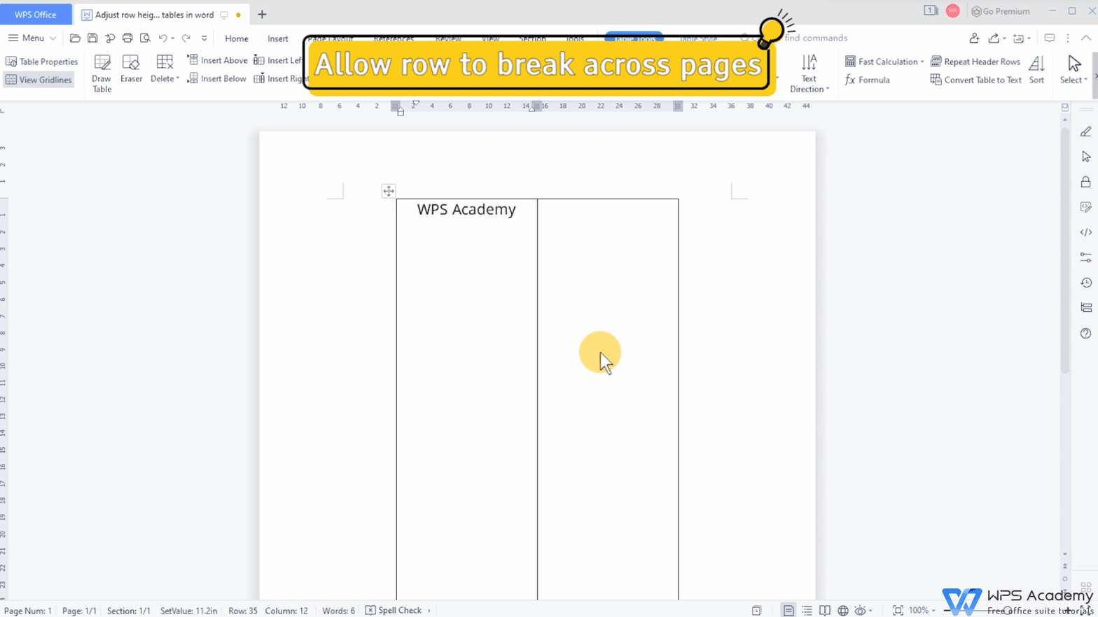 Wps Academy Word Adjust Row Height And Column Width Of Tables Hot 