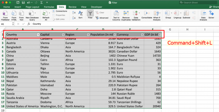 How to Use Filter Shortcuts in Excel (Windows & Mac)