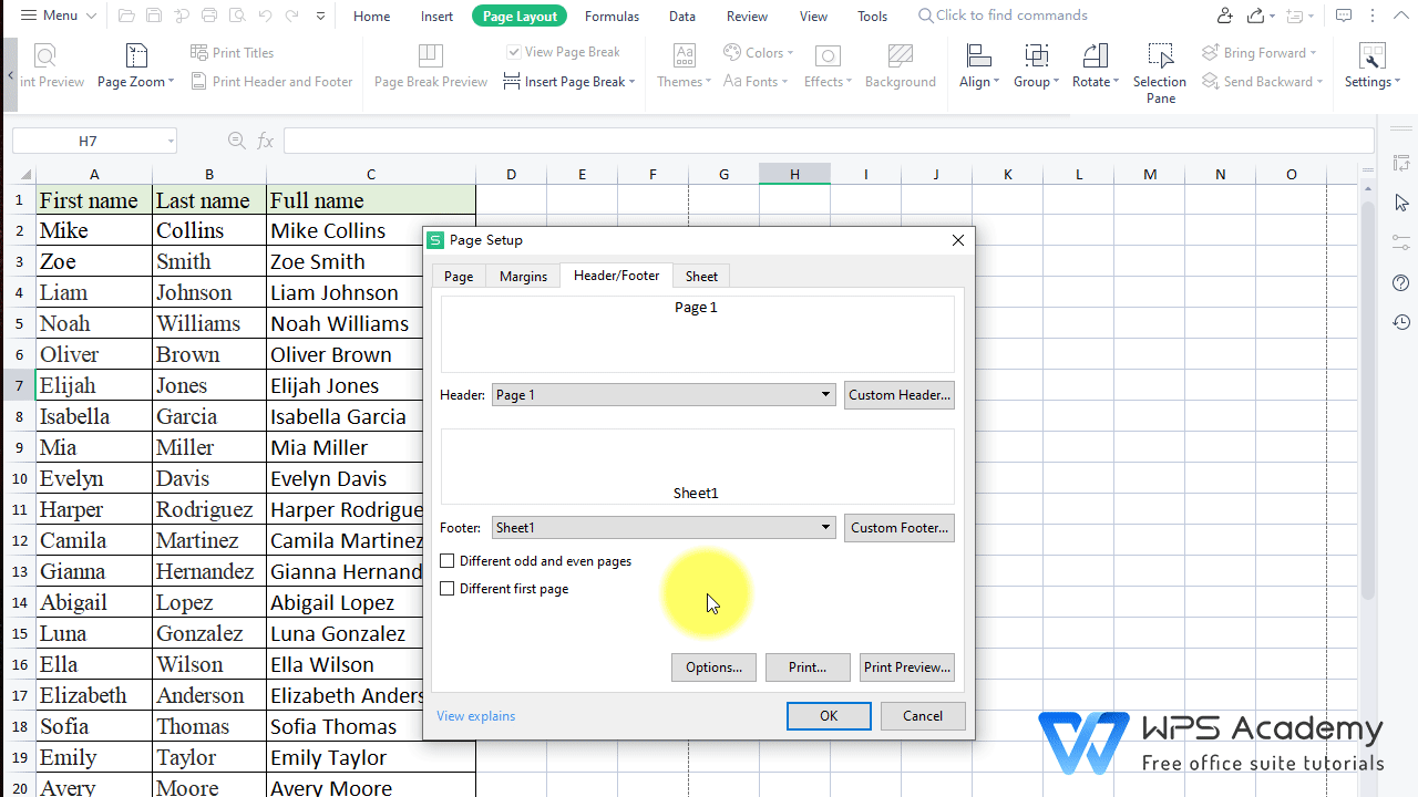 Set Header Footer At Page Setup In Excel WPS Office Academy