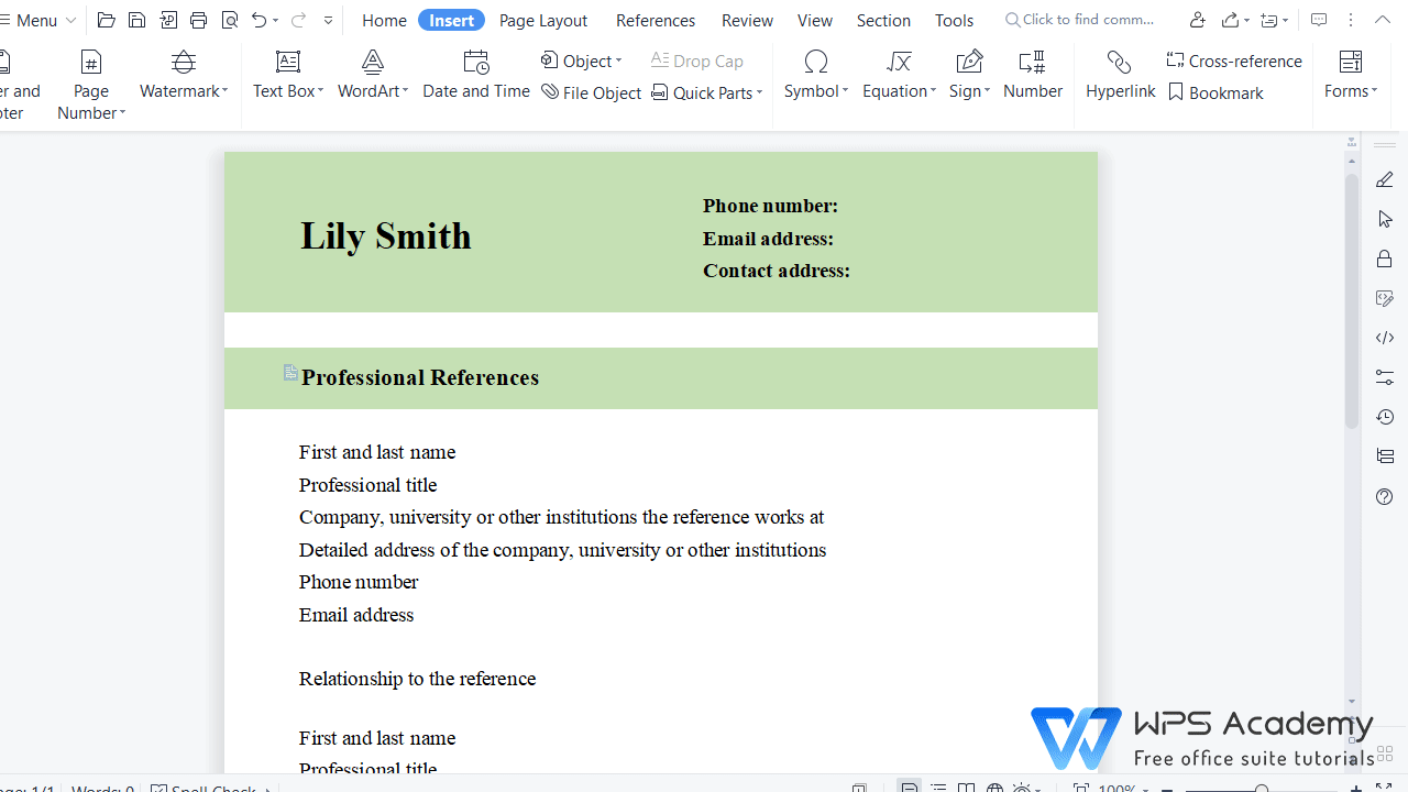 How To Make A Reference Page For A Resume In WPS Office Word WPS