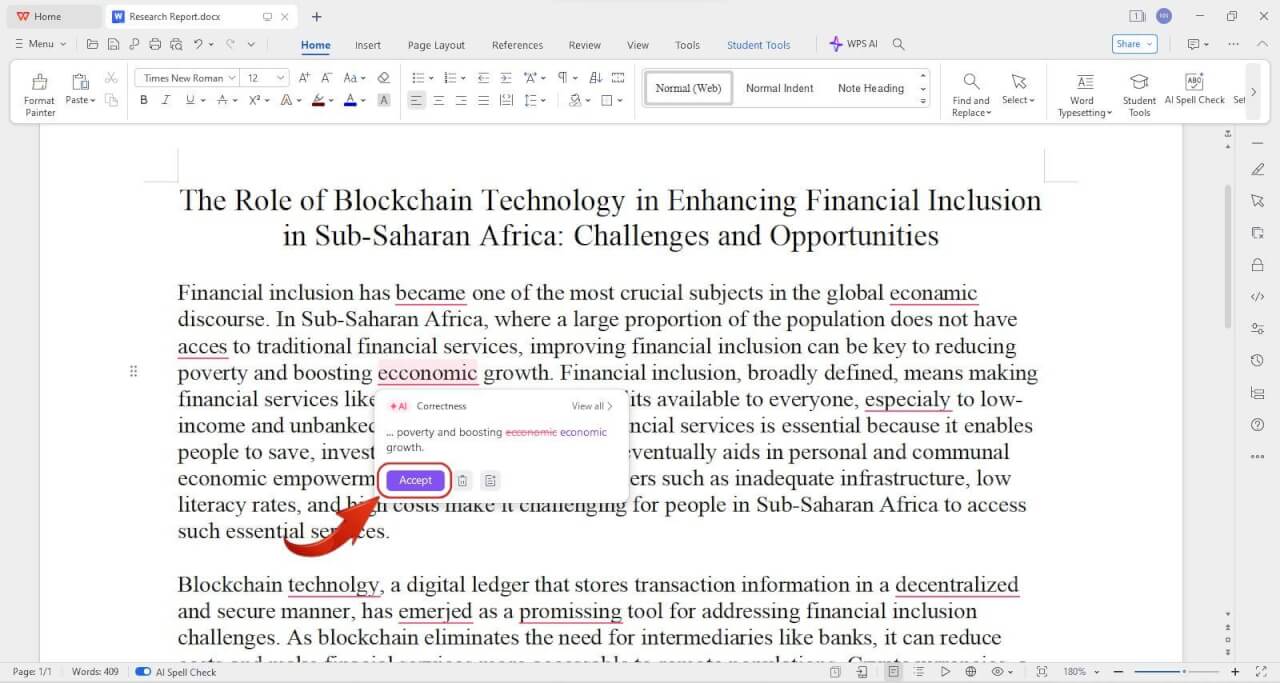 Enable AI Grammar Checker in Word: WPS AI Spell Check