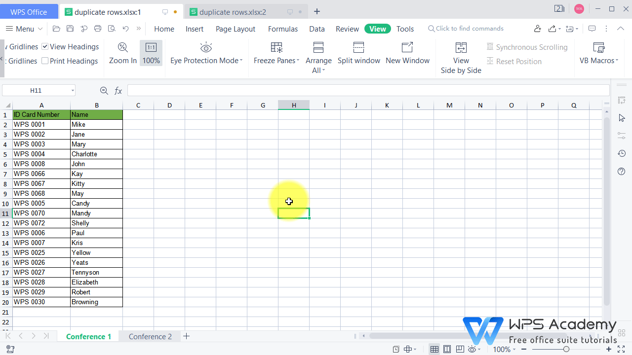 Compare two sheets for duplicate rows in WPS Office Excel | WPS Office ...