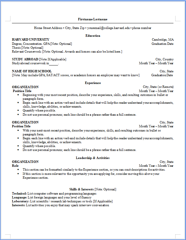 Free Harvard Resume Template PDF Format And Writing Tips WPS PDF Blog