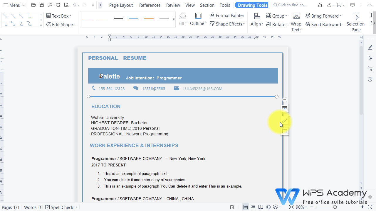 How To Insert A Line For Resume In WPS Office Word WPS Office Academy