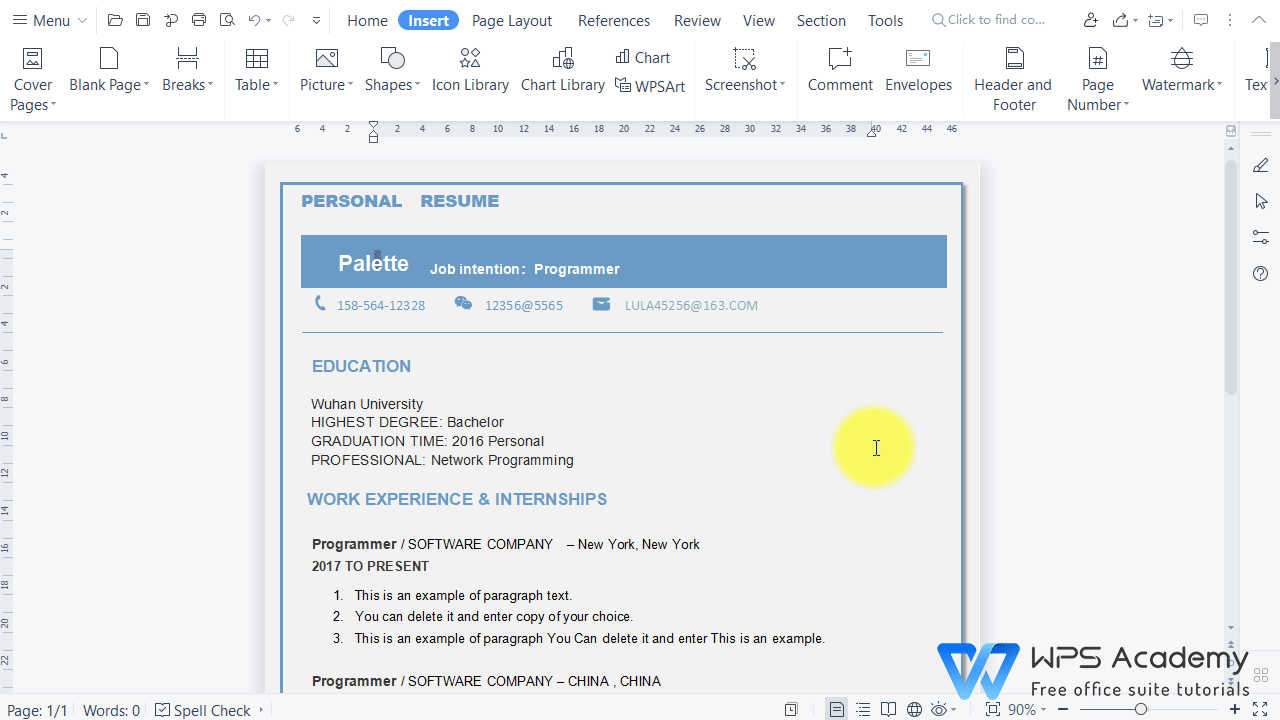 How To Insert A Line For Resume In WPS Office Word WPS Office Academy