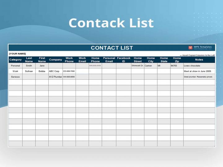 Excel Contact Template