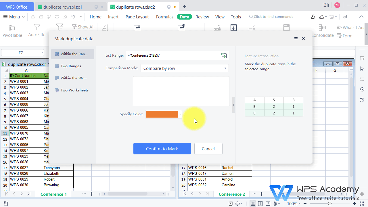 Compare two sheets for duplicate rows in WPS Office Excel | WPS Office ...