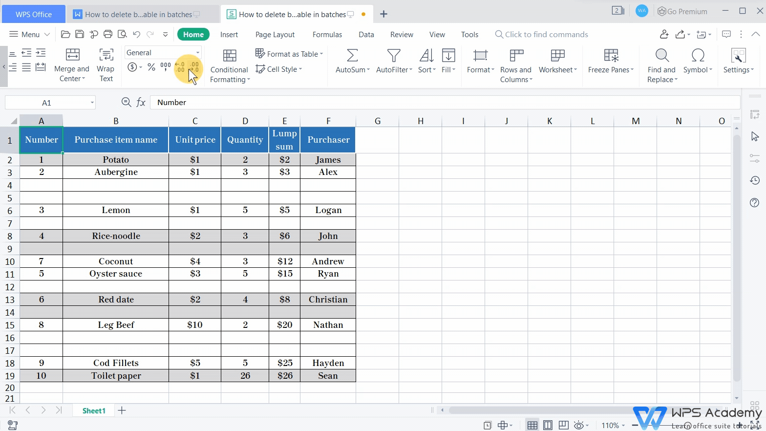 How to delete blank rows of table in batches | WPS Office Academy