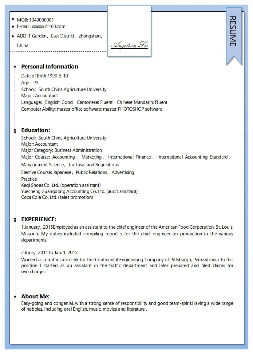 Resume Samples For Highschool Students With No Work