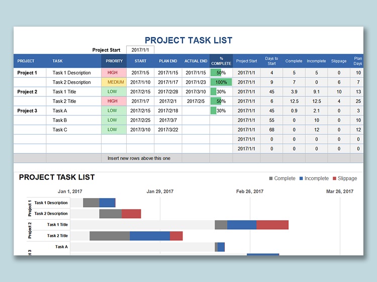 Excel Tasks Template