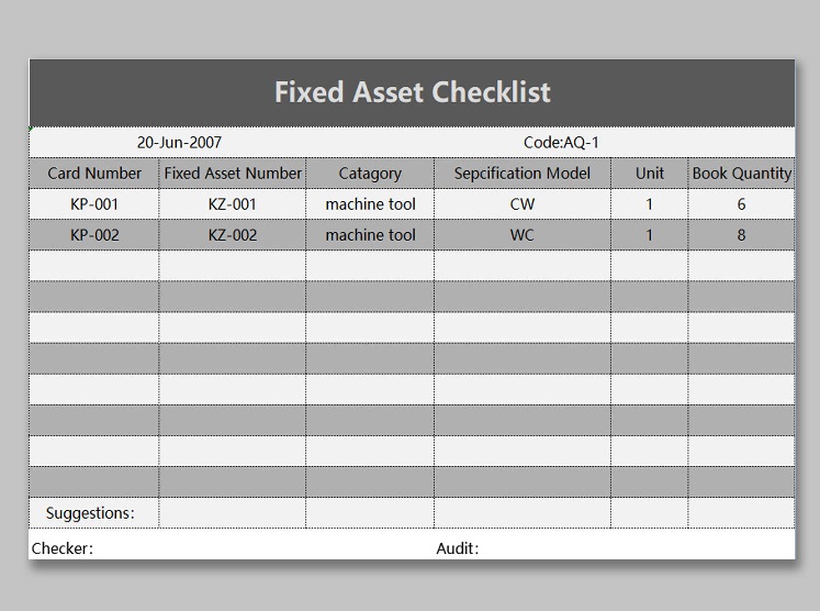 Fixed Assets List