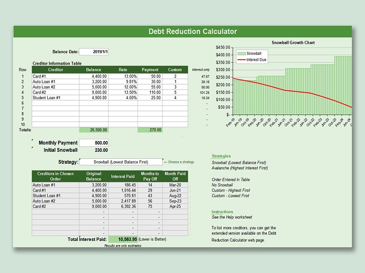 Excel Debt Reduction Template