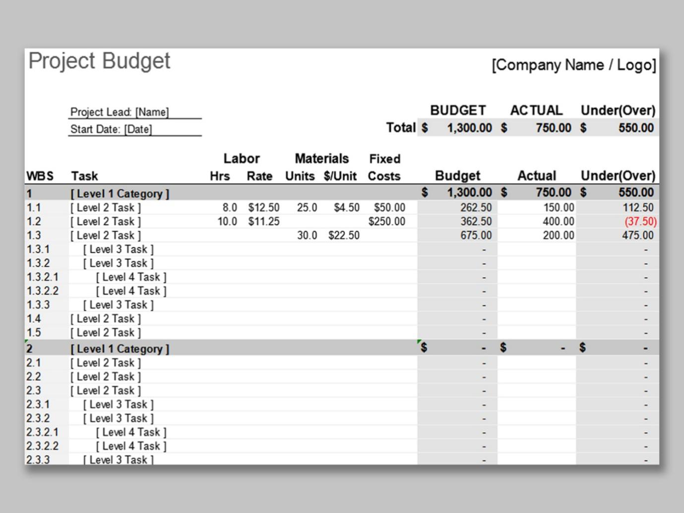 Project Estimation Excel Template