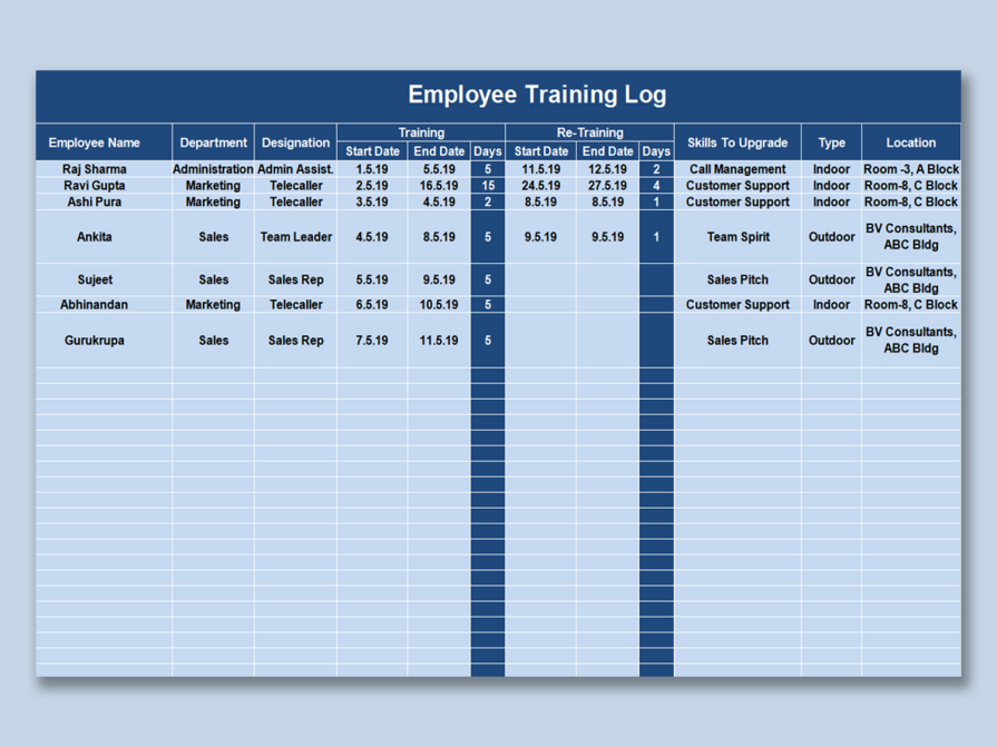 Excel Workout Log Template