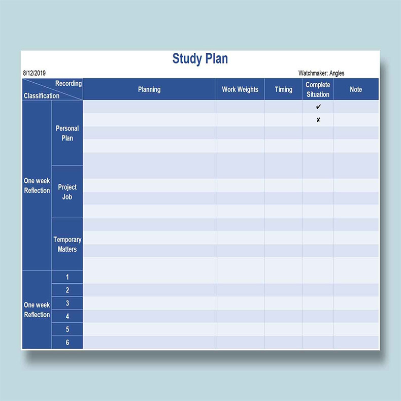 Study Plan Printable
