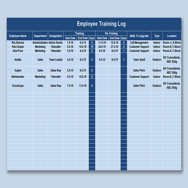 Training Calendar Template Excel