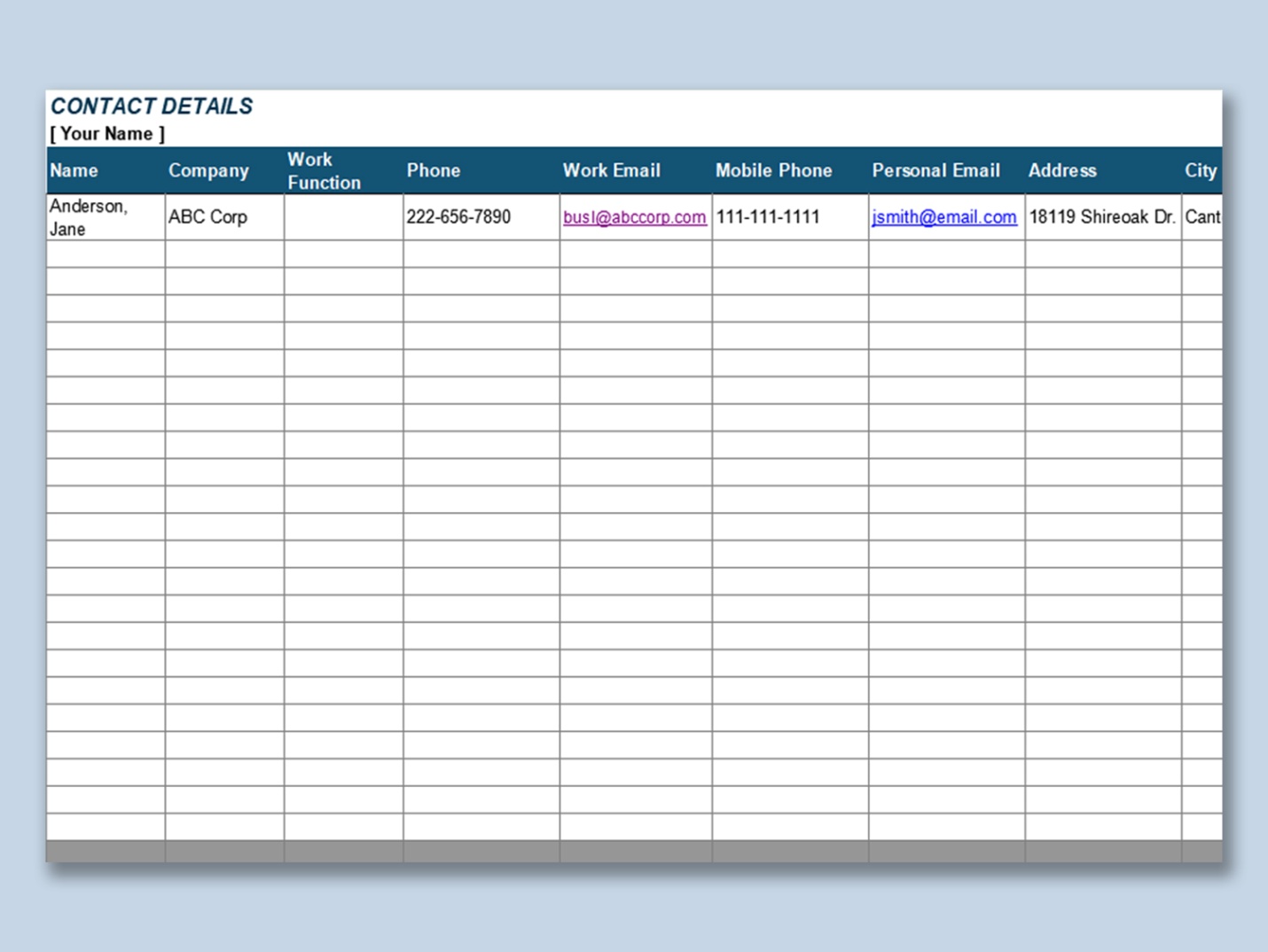 Emergency Contact List Template Excel