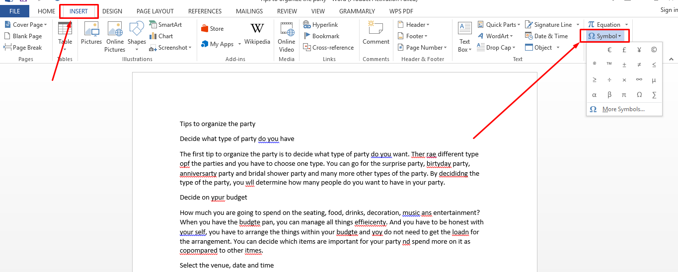Check Mark Symbol In Word