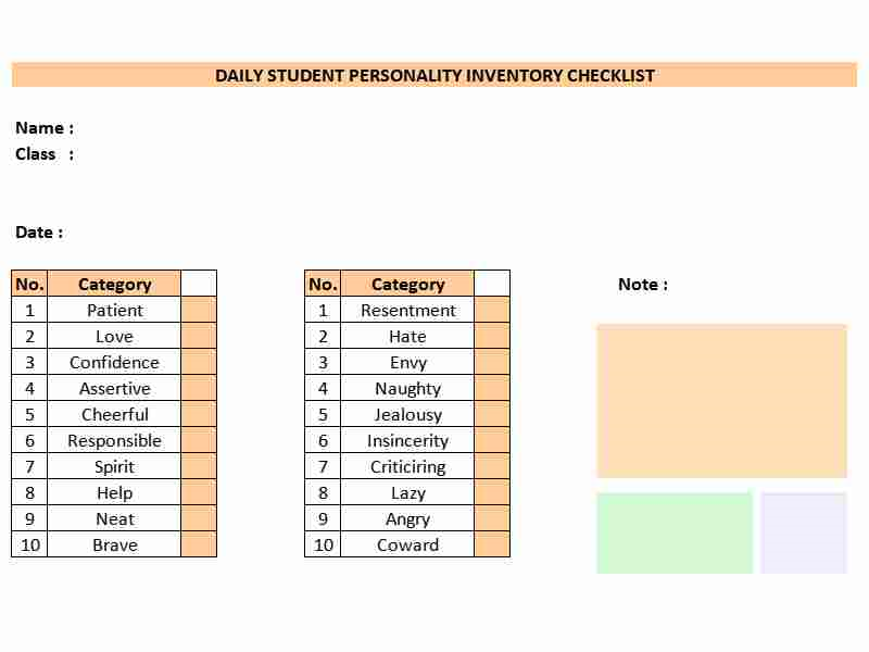 Checklist Template For Students