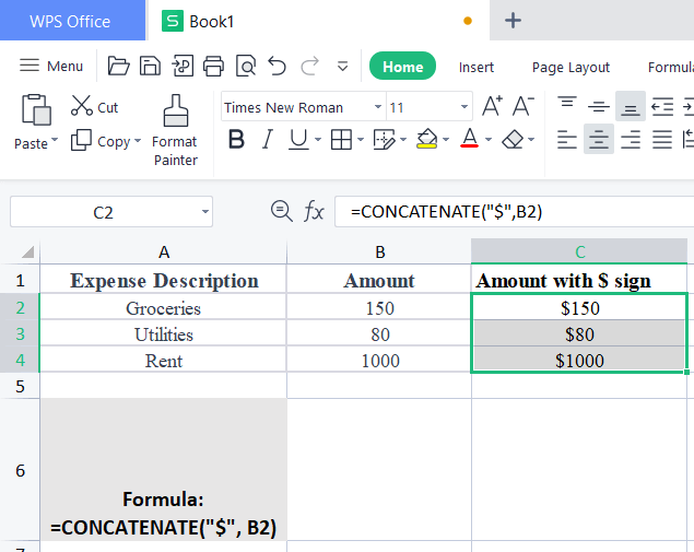 Excel $ Function in WPS Spreadsheet