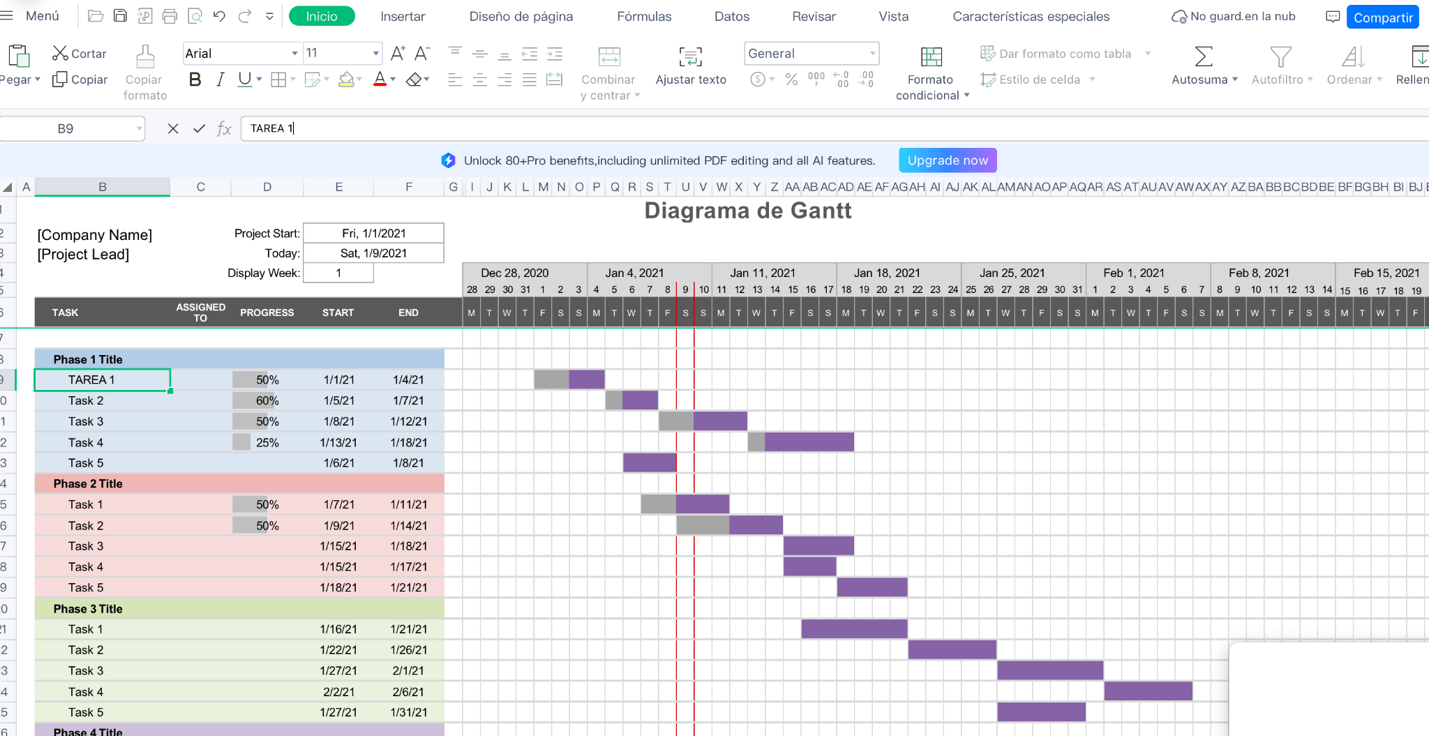 Plantilla De Gantt De Proyecto De Excel