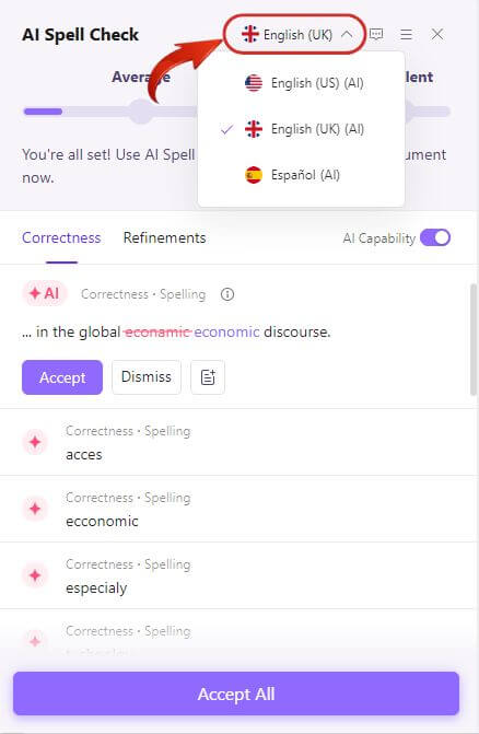 Enable AI Grammar Checker in Word: WPS AI Spell Check
