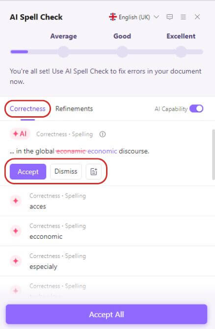 Enable AI Grammar Checker in Word: WPS AI Spell Check
