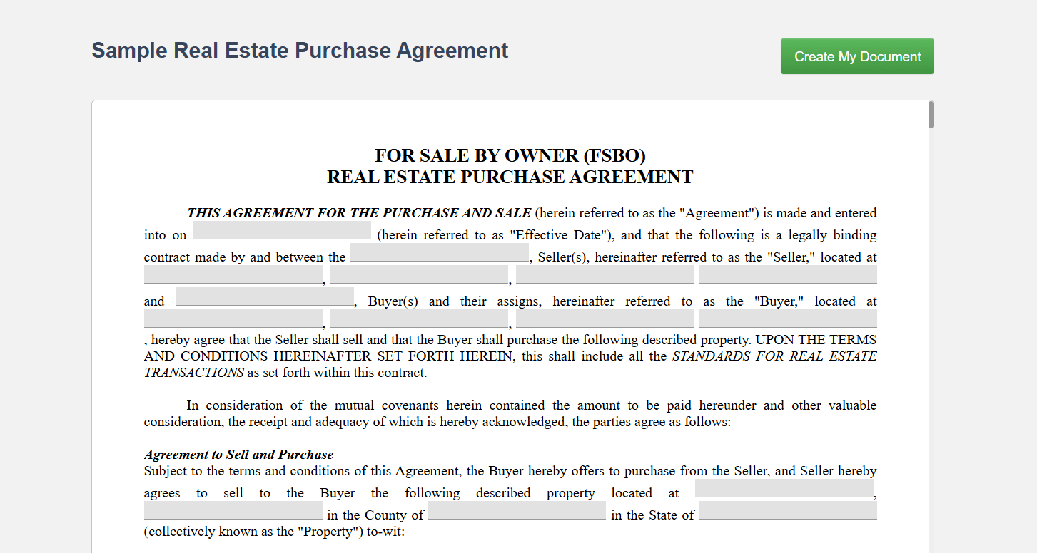 Real Estate Contract for Sale by Owner