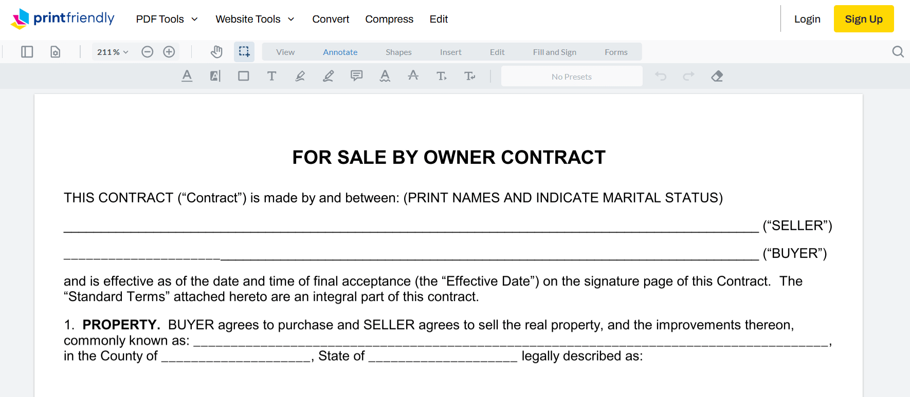 Real Estate Contract for Sale by Owner